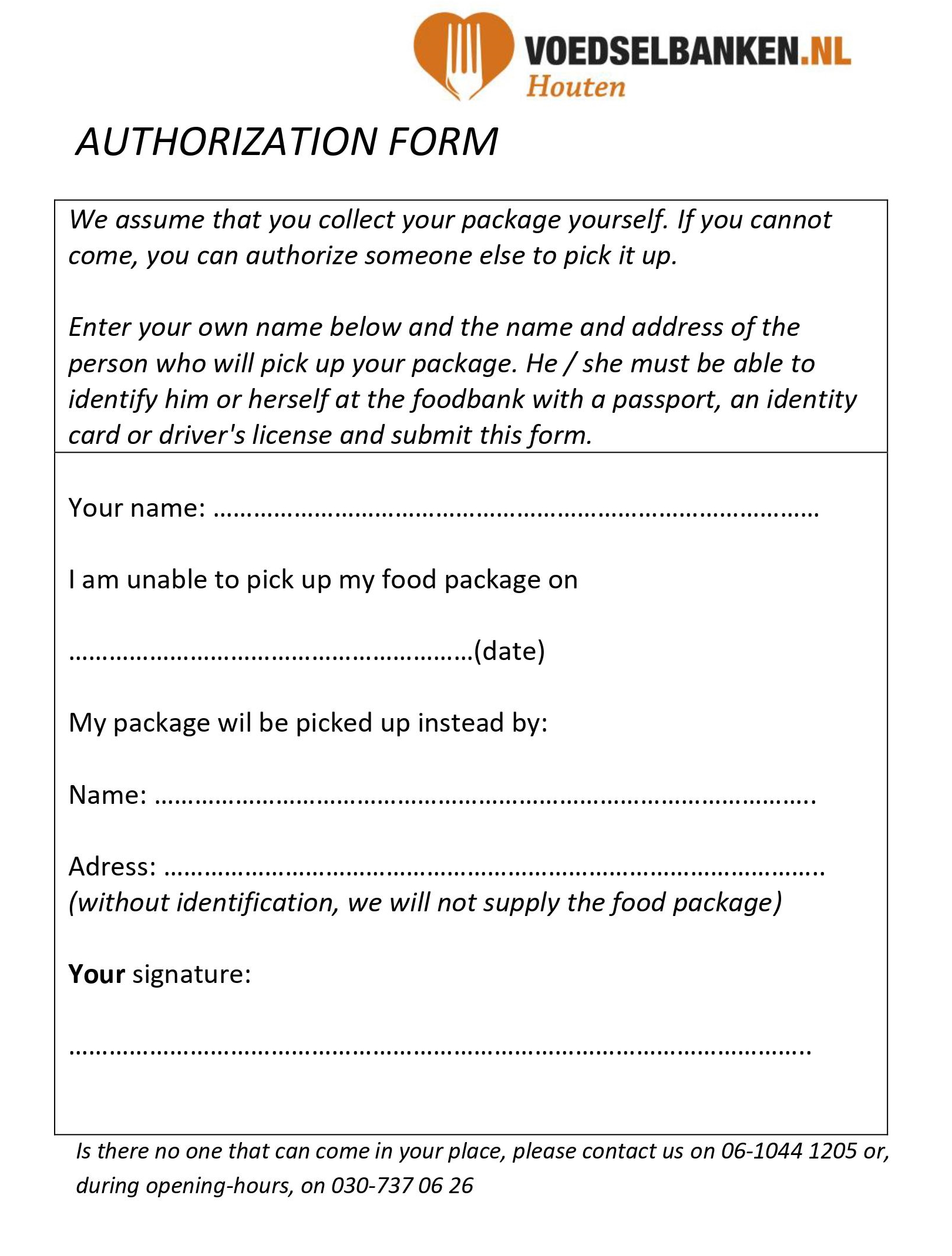 Information in English - Voedselbank Houten